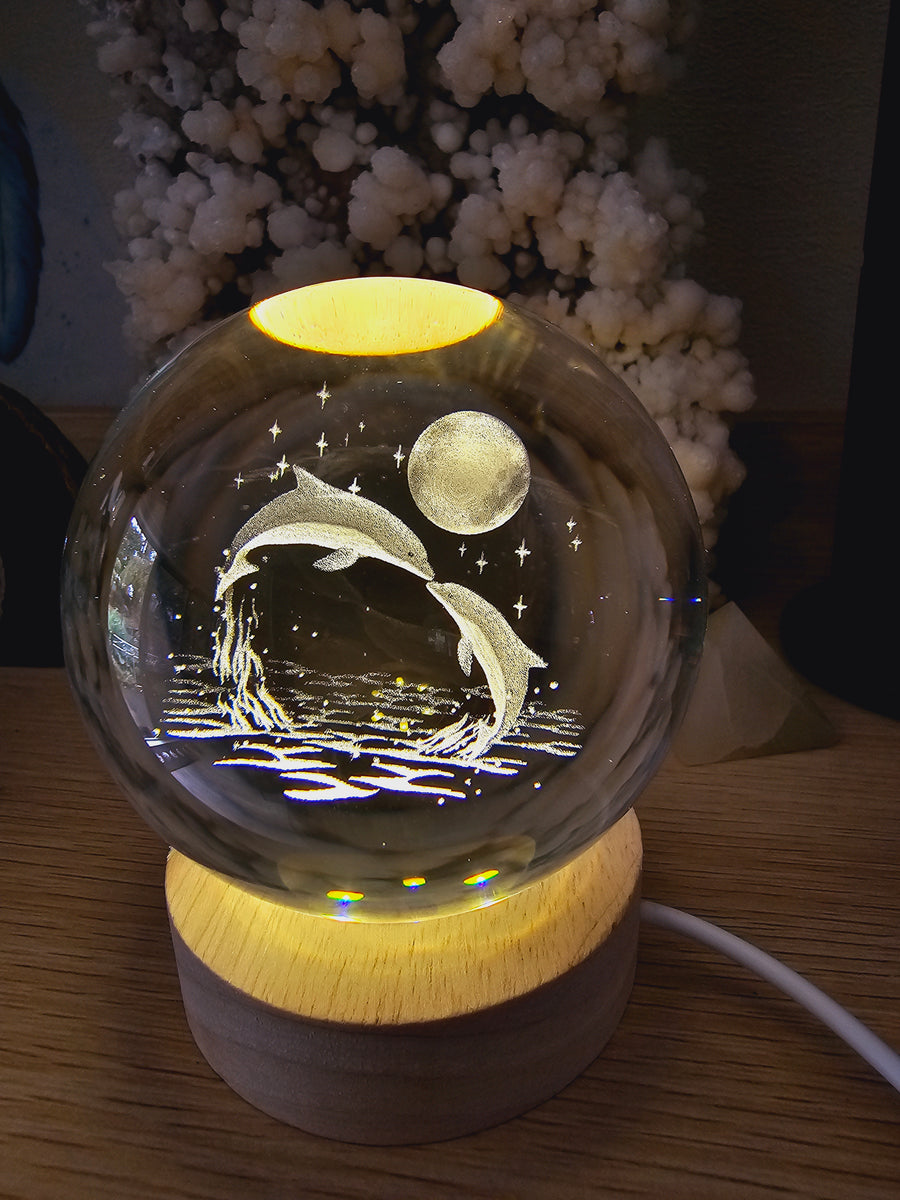 Glass Etched Sphere - Dolphins – Mystical Celebrations