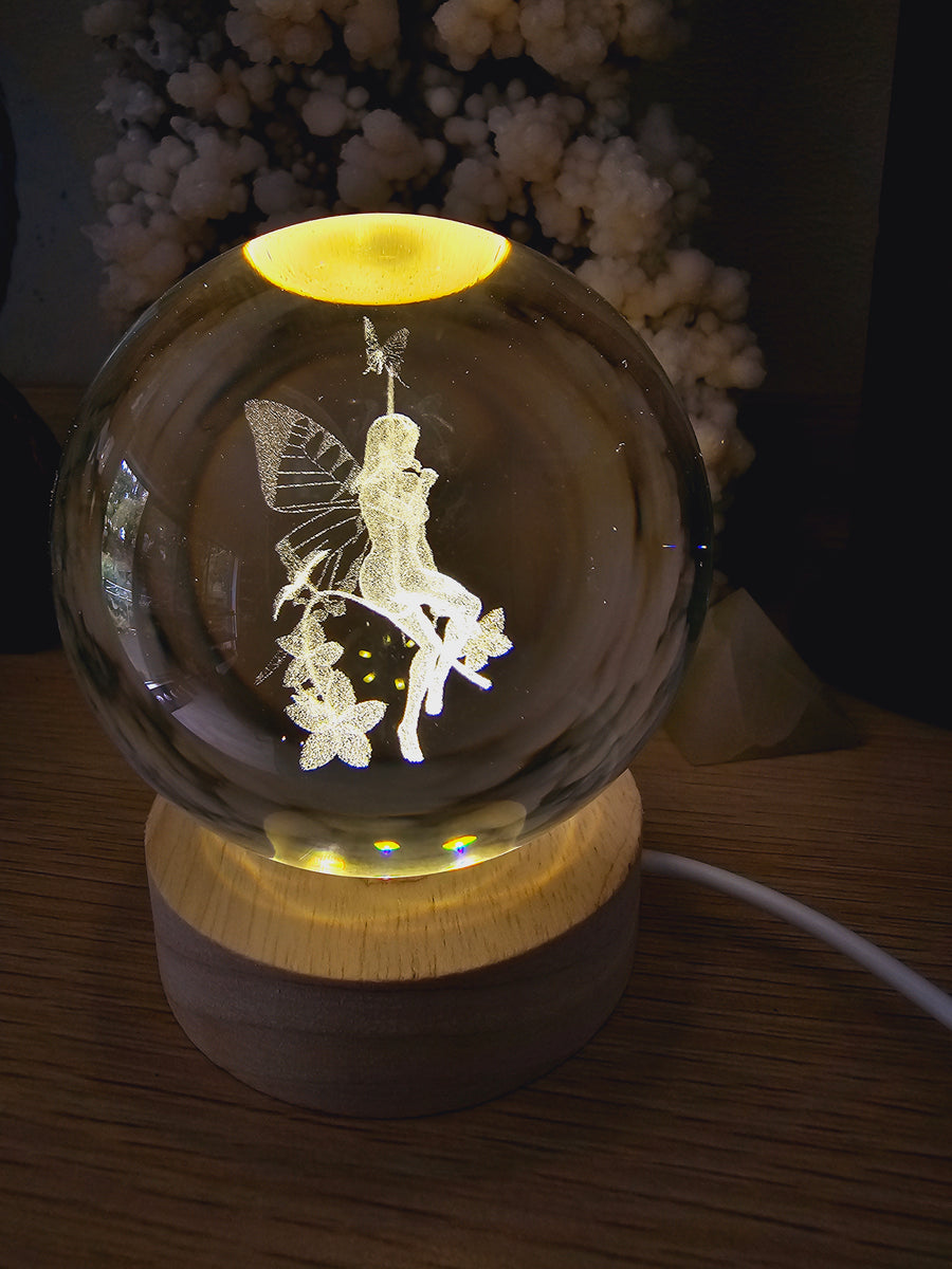 Glass Etched Sphere - Sitting Fairy – Mystical Celebrations